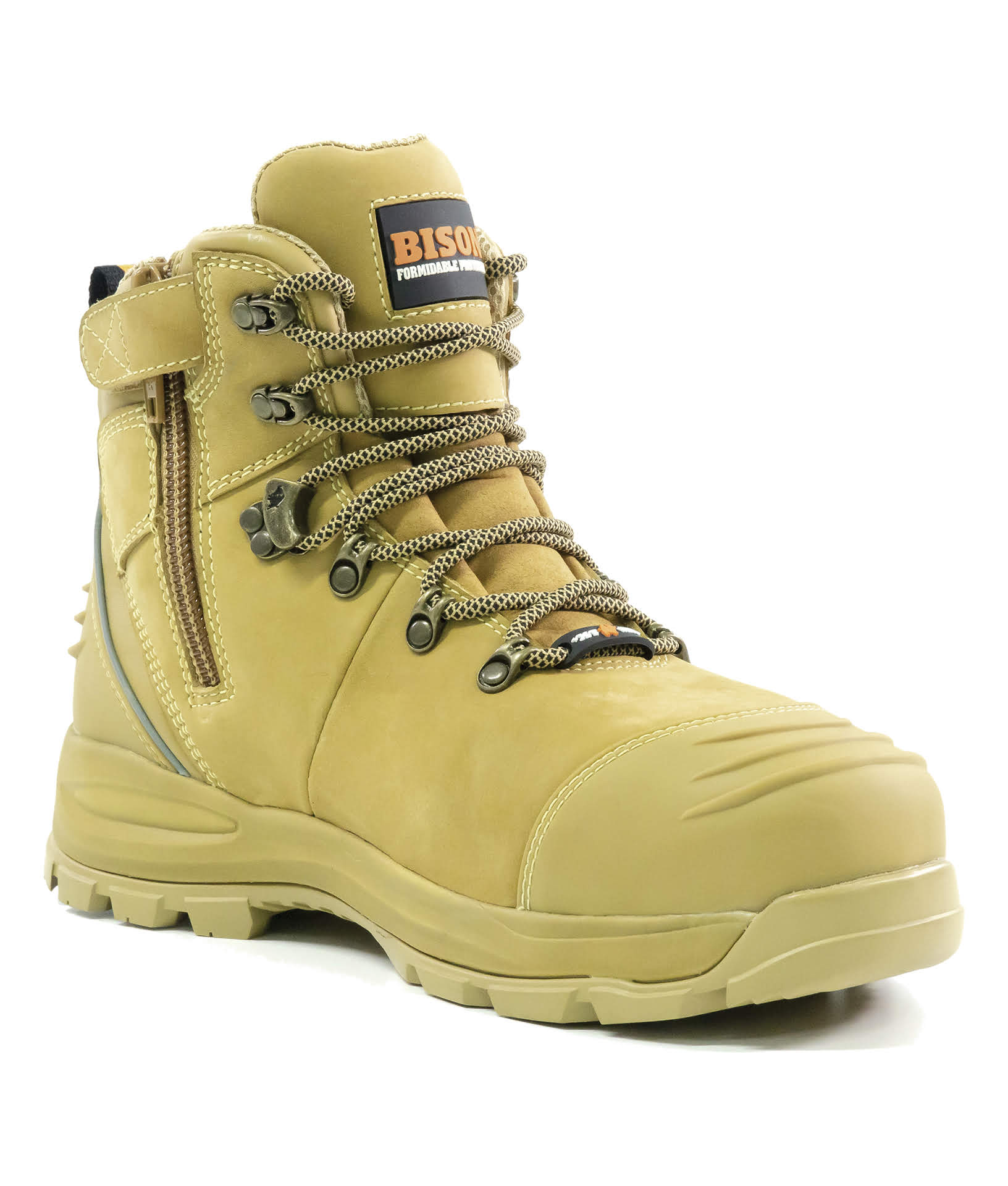 Bison XT Zip Sided Lace Up Safety Boot Wheat