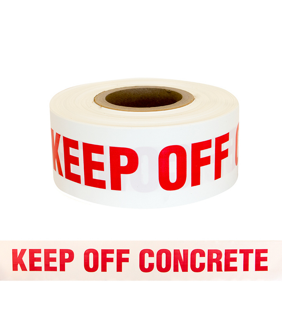 Barrier Warning Tape "KEEP OFF CONCRETE" Red on White, 75mm x 250m