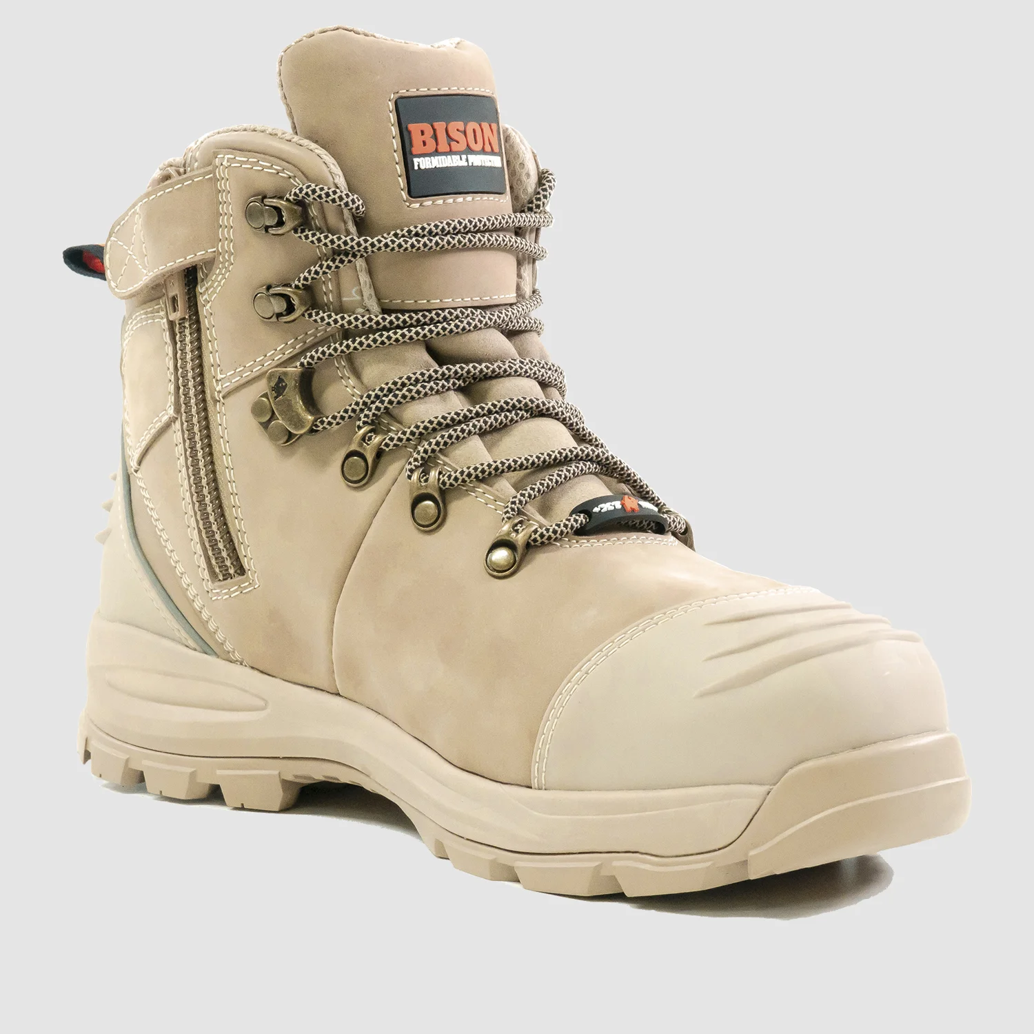 Bison XT Zip Sided Lace Up Safety Boot Stone
